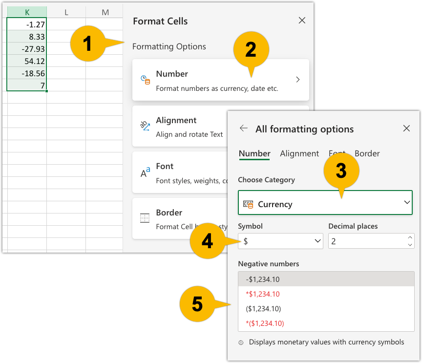 Negative Numbers In Excel